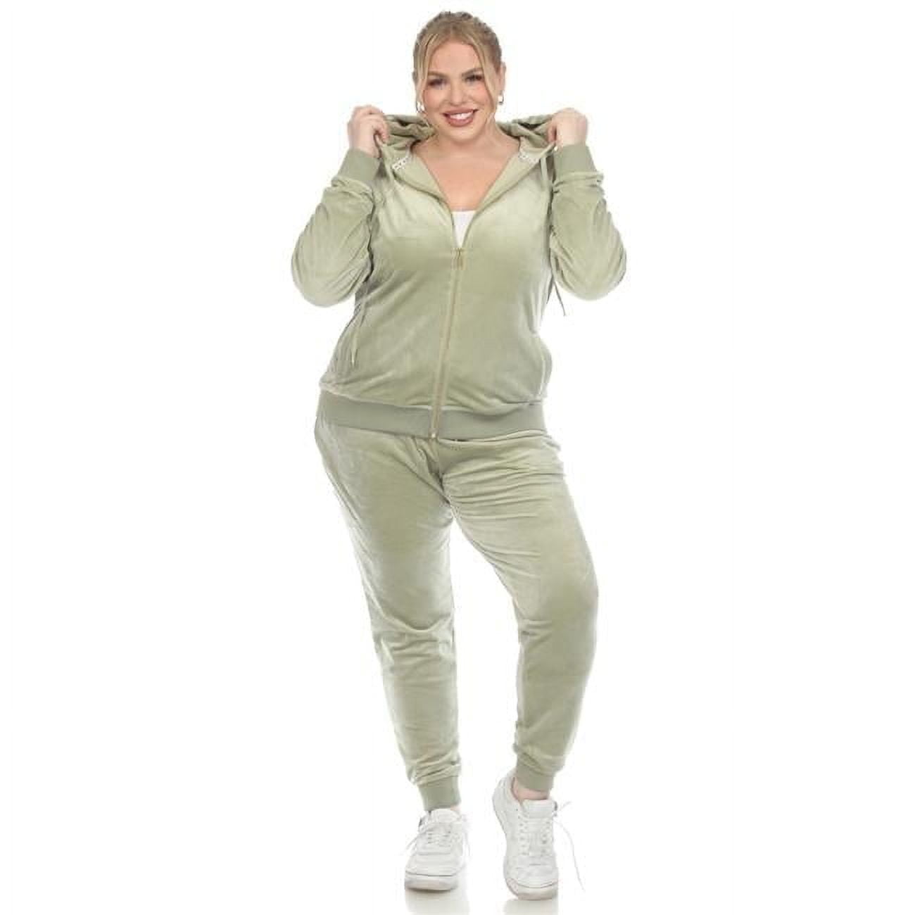 PS2121-23-2X Womens Plus Size Velour Tracksuit Set, Sage - 2X - 2 Piece - Walmart.com