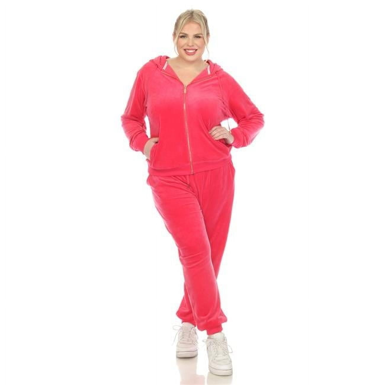 PS2121-24-1X Womens Plus Size Velour Tracksuit Set, Hot Pink - 1X - 2 ...