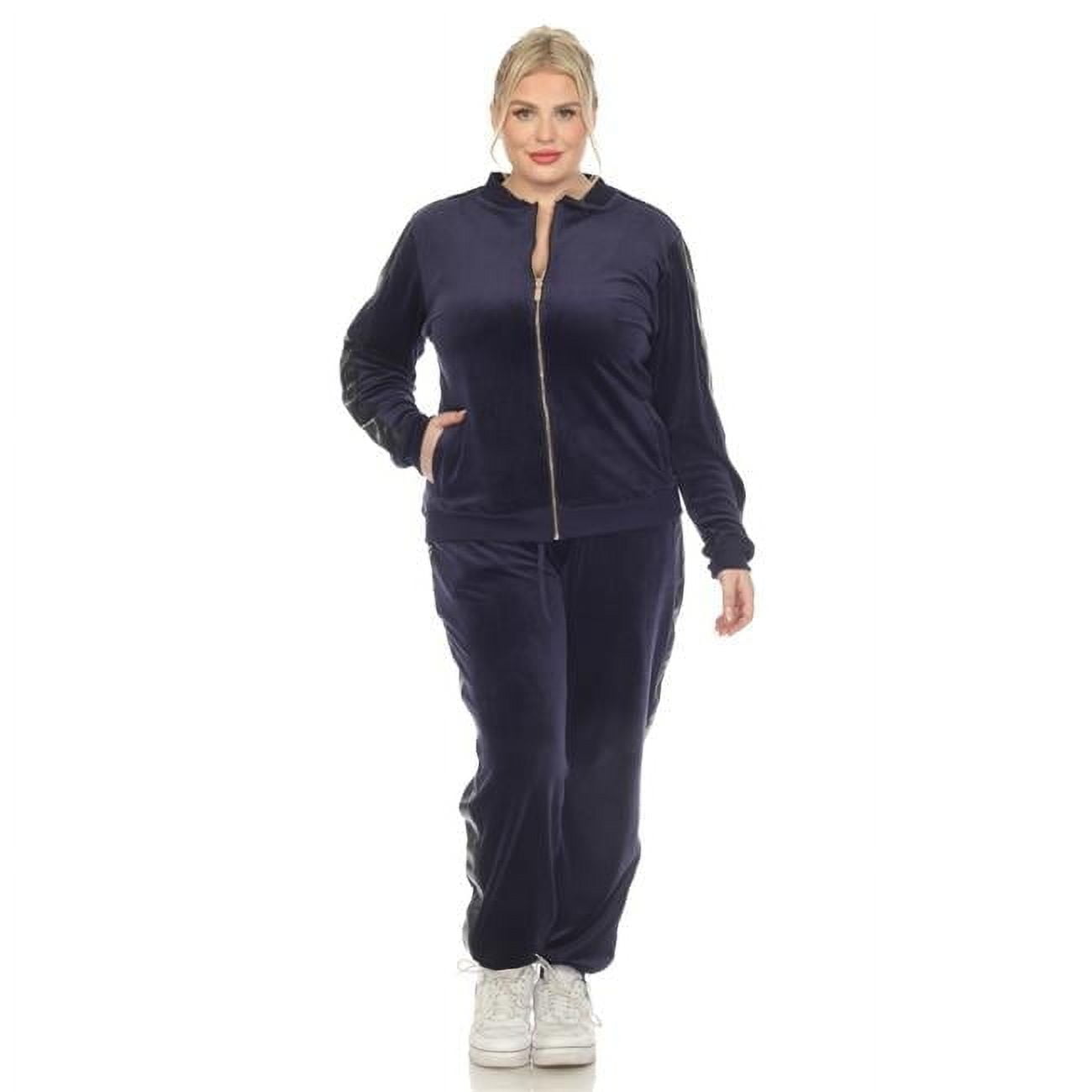 PS2328-02-1X Womens Plus Size Velour Tracksuit Set with Faux Leather ...