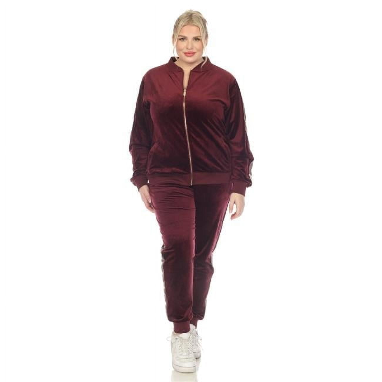 PS2328-21-3X Womens Plus Size Velour Tracksuit Set with Faux Leather ...