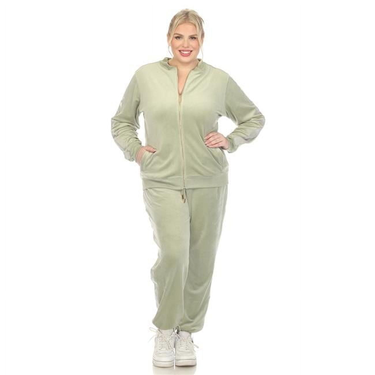 PS2328-23-2X Womens Plus Size Velour Tracksuit Set with Faux Leather ...