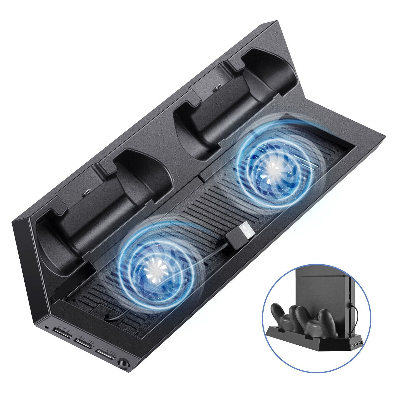PS4 Cooling Fan Vertical Stand Charger Station with USB Ports for ...