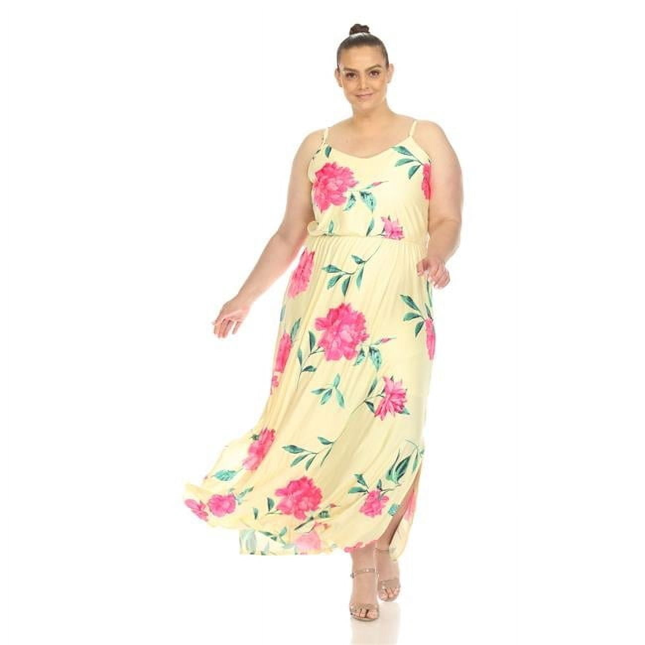 PS423-408-3X Women Plus Size Floral Strap Maxi Dress, Yellow & Pink ...