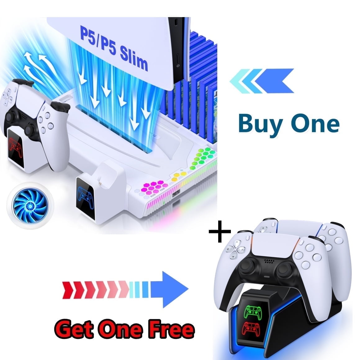 QQV PS5 Accessories for PS5 Stand & PS5 Controller Charger, PS5 Dual ...