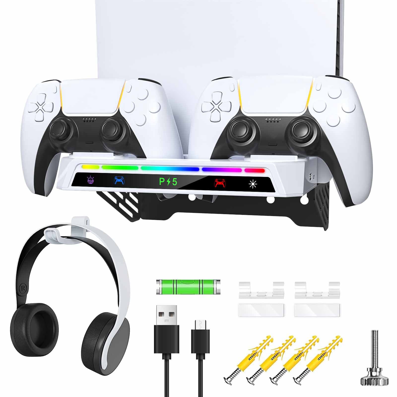PS5 (All Versions) Wall Mount Kit with Charging Station for PS5/PS5 ...