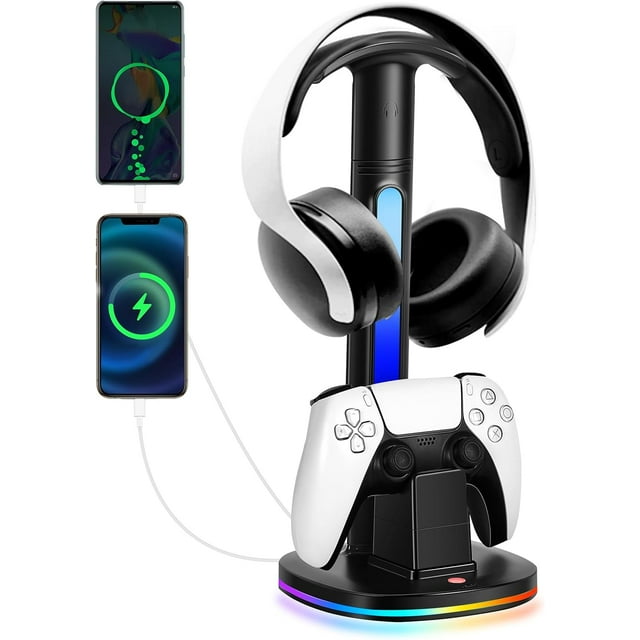 PS5 Controller Charging Station with Headphone Stand, with RGB light ...