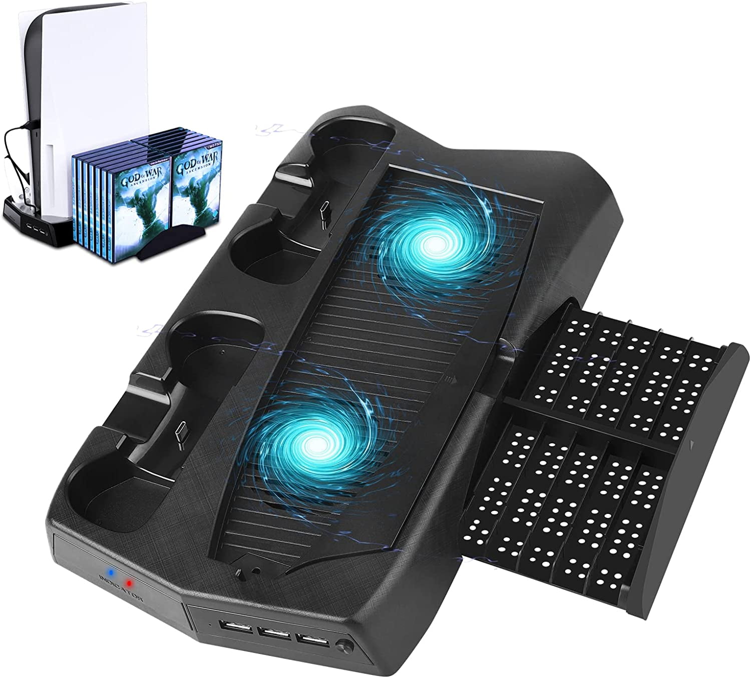 PS5 Controller Charging Station with cooling fan,with 3 USB Ports ...