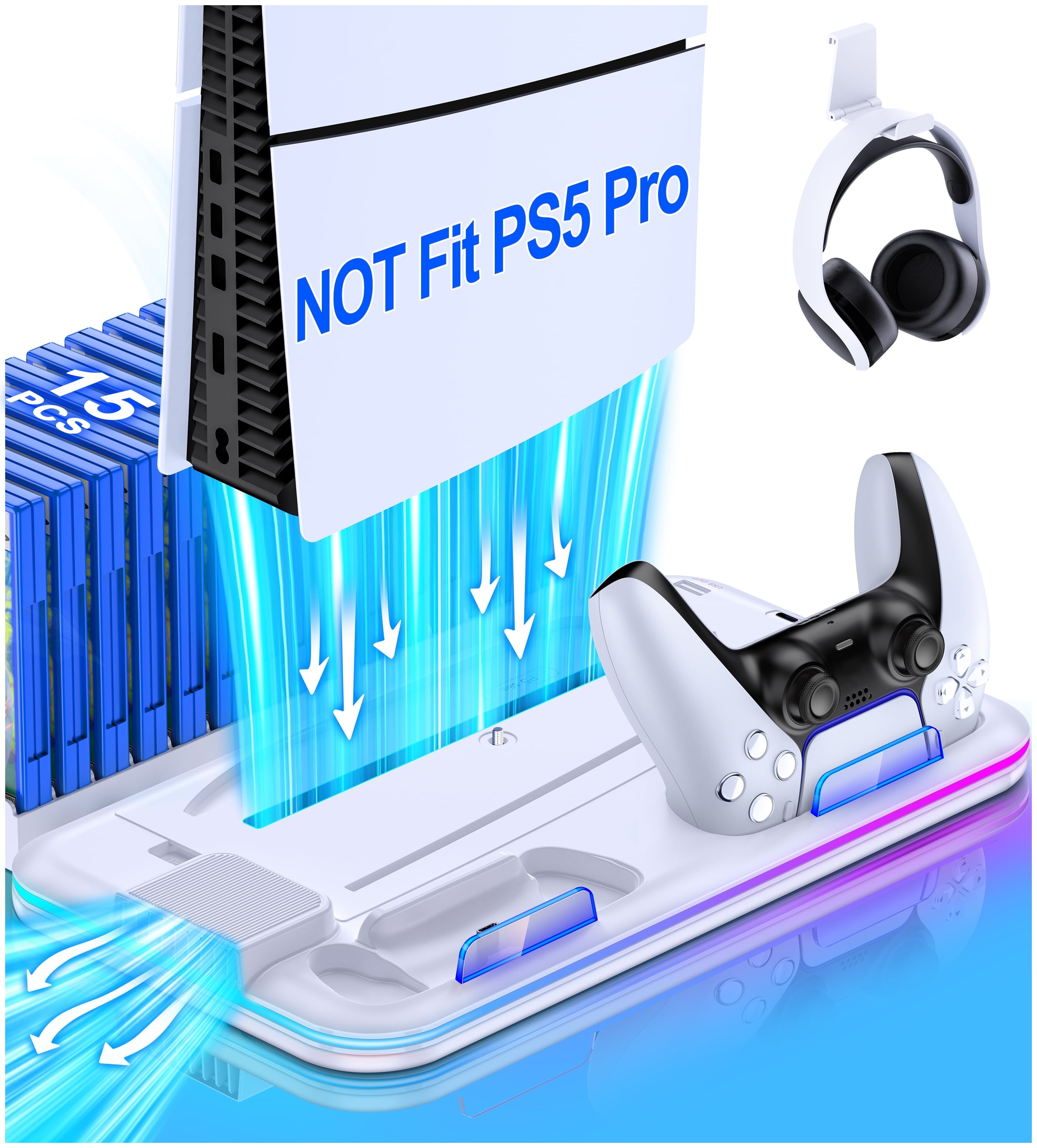 Beboncool PS5 Slim Cooling Fan Stand with Controller Charger ...