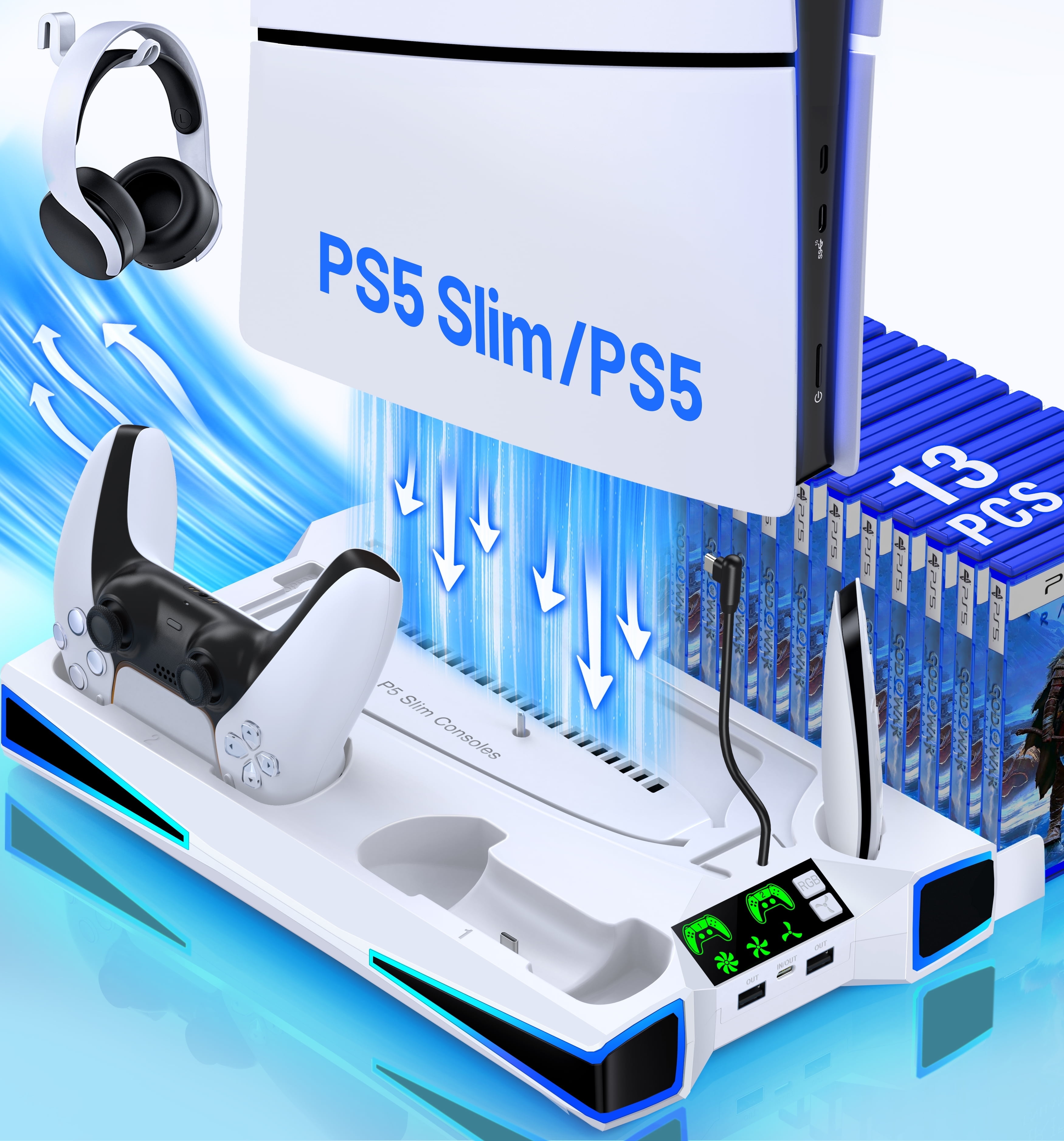 DinoFire PS5 Slim Cooling Stand for 2023 Console with 5200RPM Cooler ...