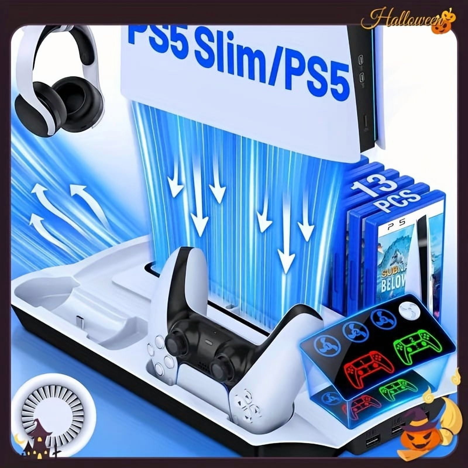 PS5 Cooling Stand with 3-Speed Adjustable Fan, Headset Holder & RGB ...