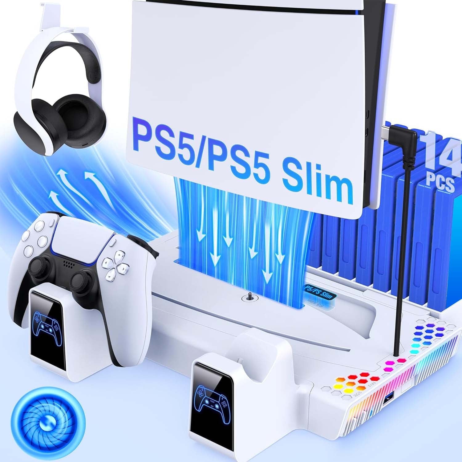 PS5 Cooling Stand for PS5/PS5 Slim Consoles with PS5 Controller ...