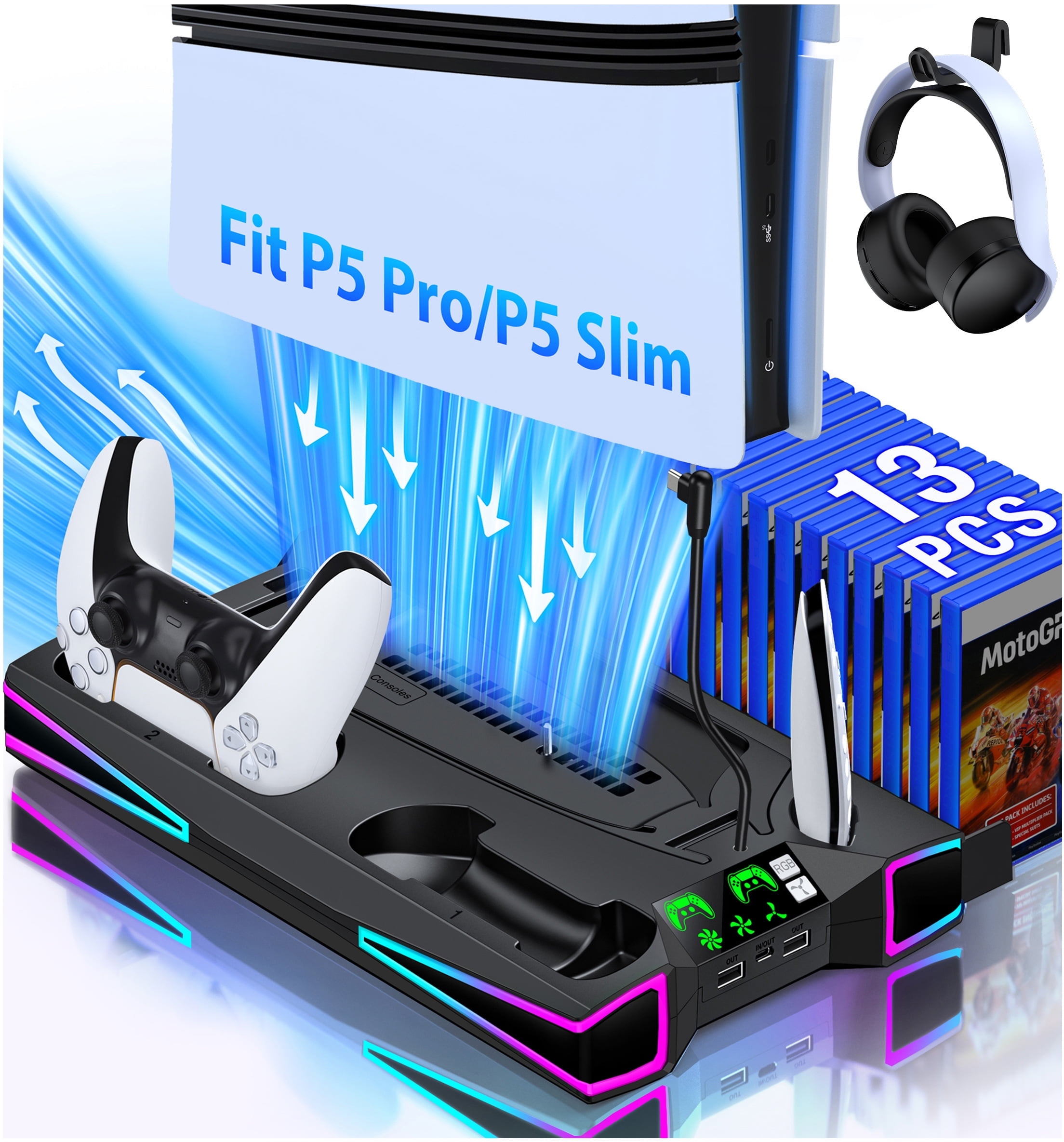 Wotoroto PS5 Cooling Stand for PS5 Pro & PS5 Slim, PS5 Accessories with ...