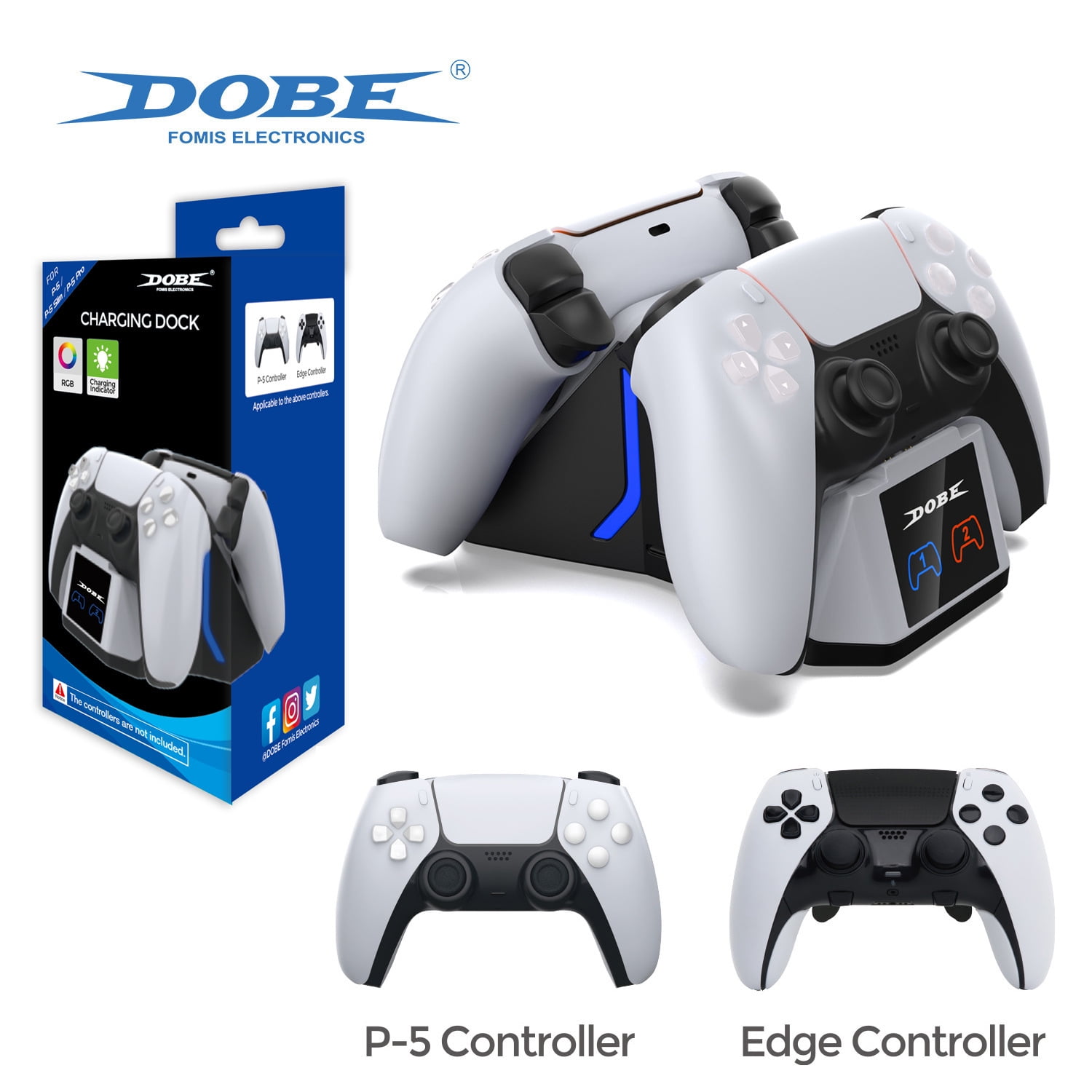 PS5 Dual Controller Charging Dock - Elite Controller Compatible, RGB ...