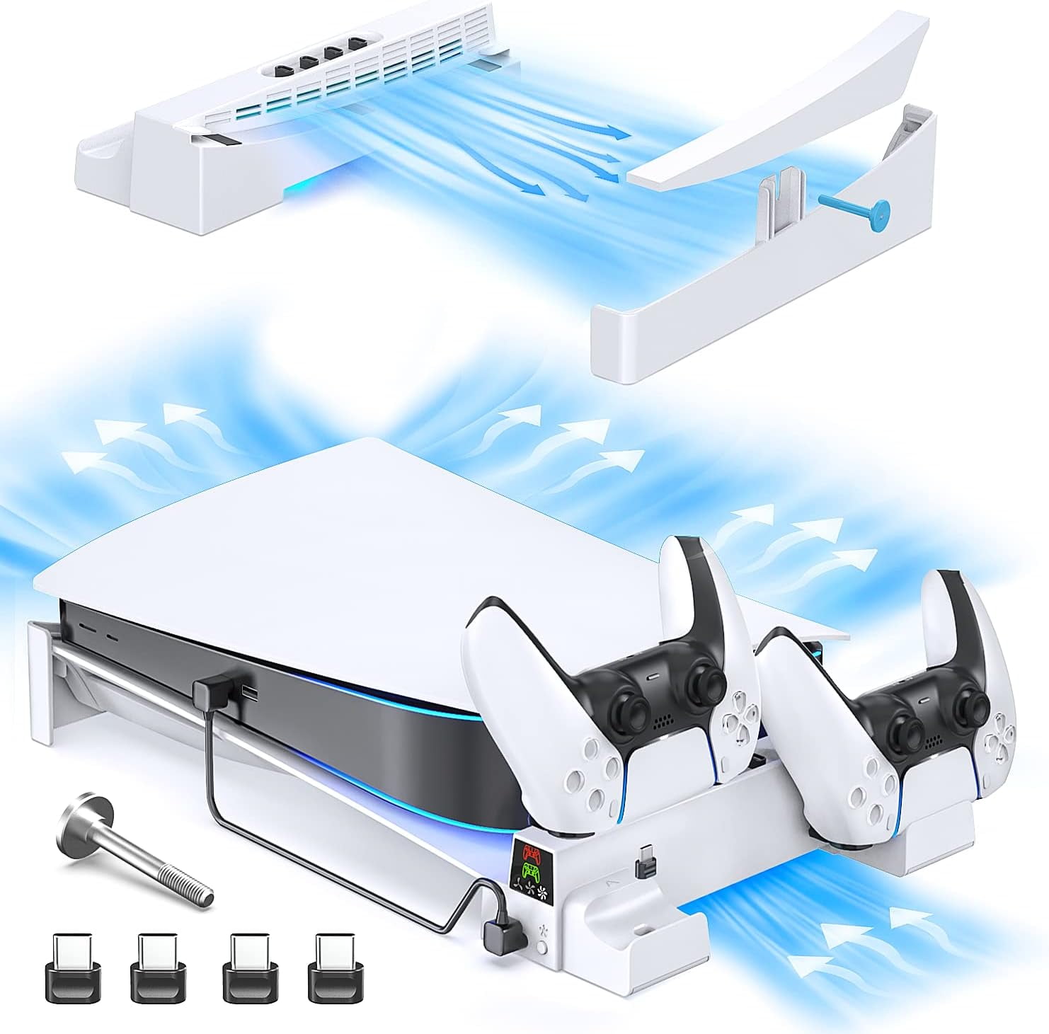 PS5 Horizontal Stand with 3-Level Cooling Fan and PS5 Controller ...