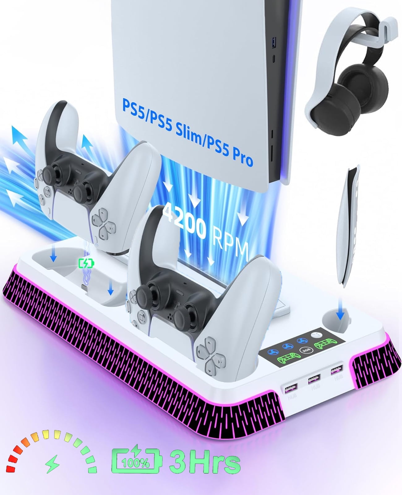 Taotique PS5 Stand and Cooling Station, Controller Charging Dock, 3 ...