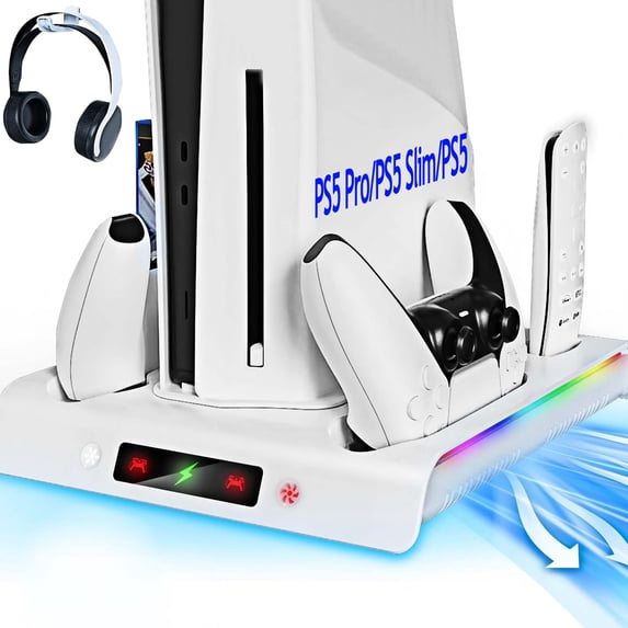 Dobe Fomis PS5 Stand with Cooling Fan, Dual Charger, 11 Games Storage ...