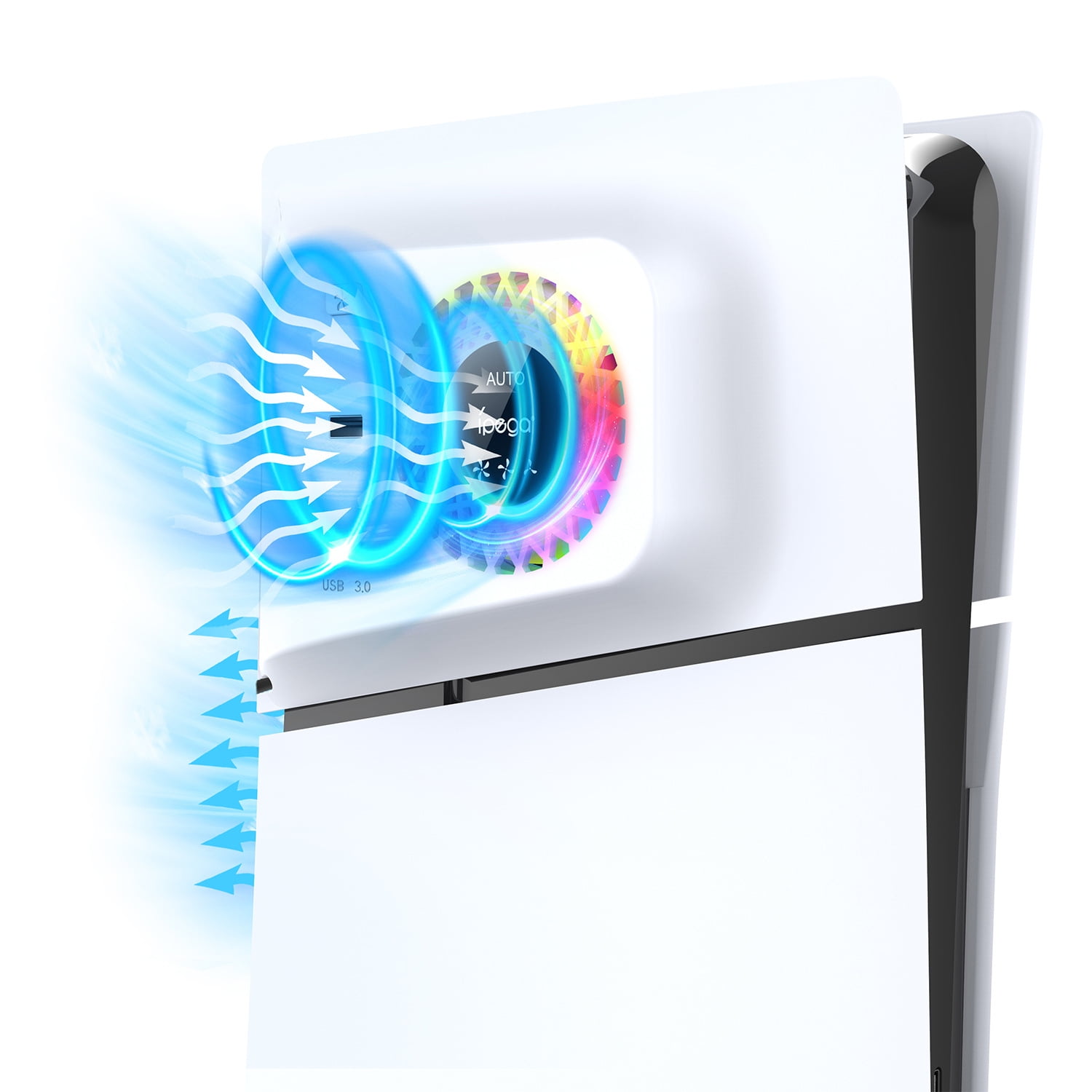 PS5 Slim Side-Mount RGB Cooling Fan with USB HUB - Smart Temperature ...