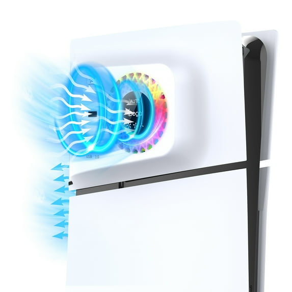 PS5 Slim Side-Mount RGB Cooling Fan with USB HUB - Smart Temperature ...