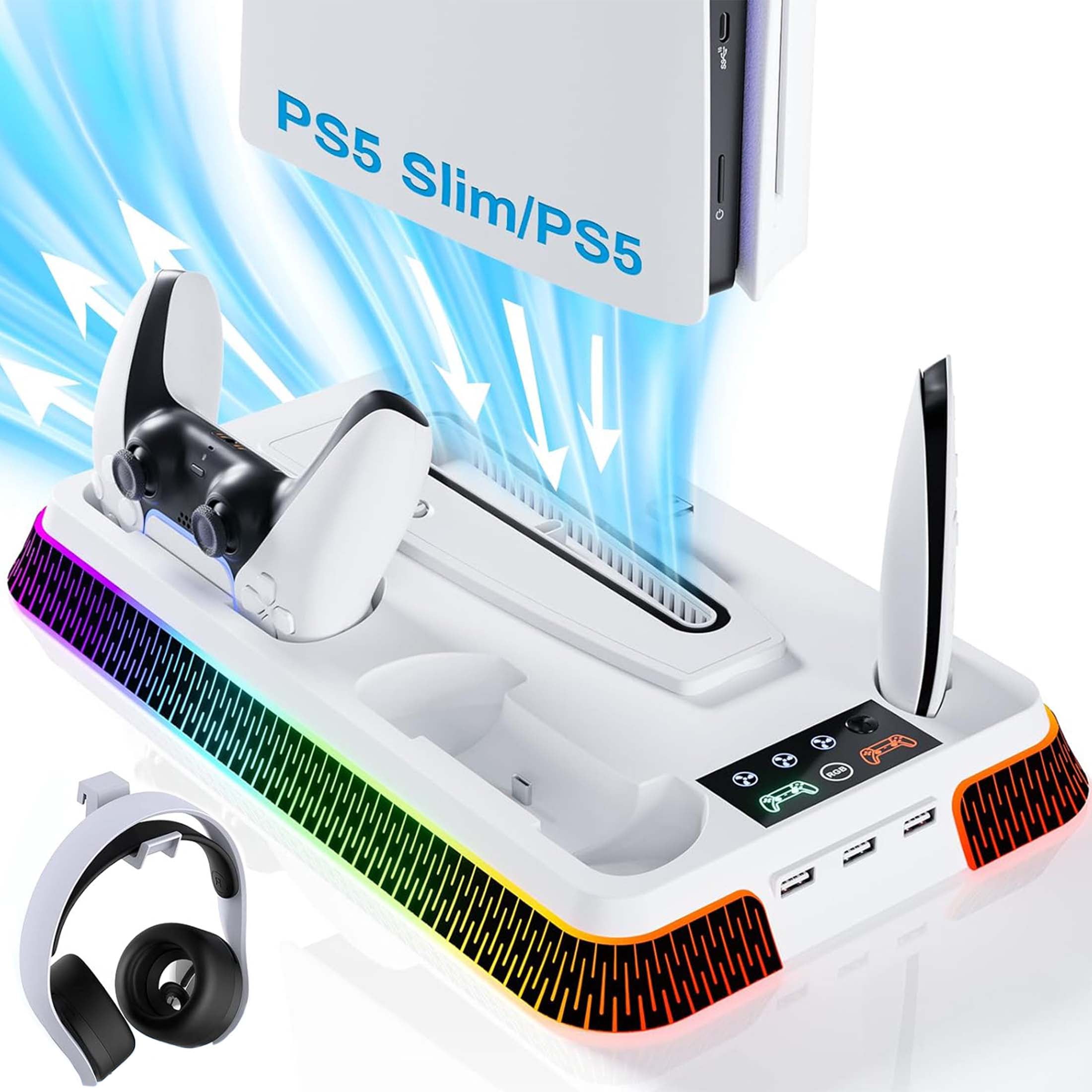 PS5 / PS5 Slim Stand, PS5 Cooling Stand with Dual PS5 Controller ...