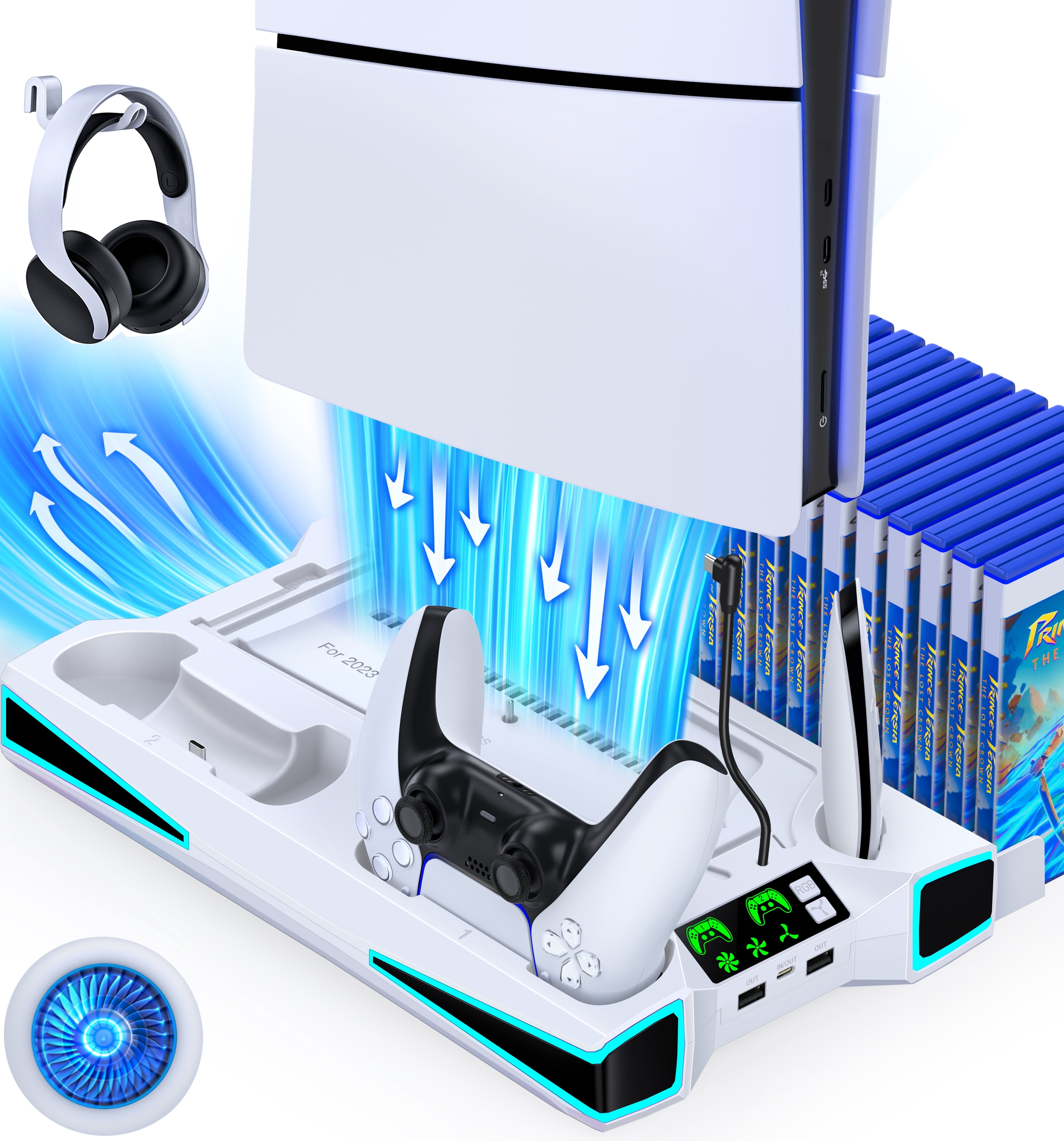 PS5 Slim Stand and Cooling Station with Dual Controller Charging ...