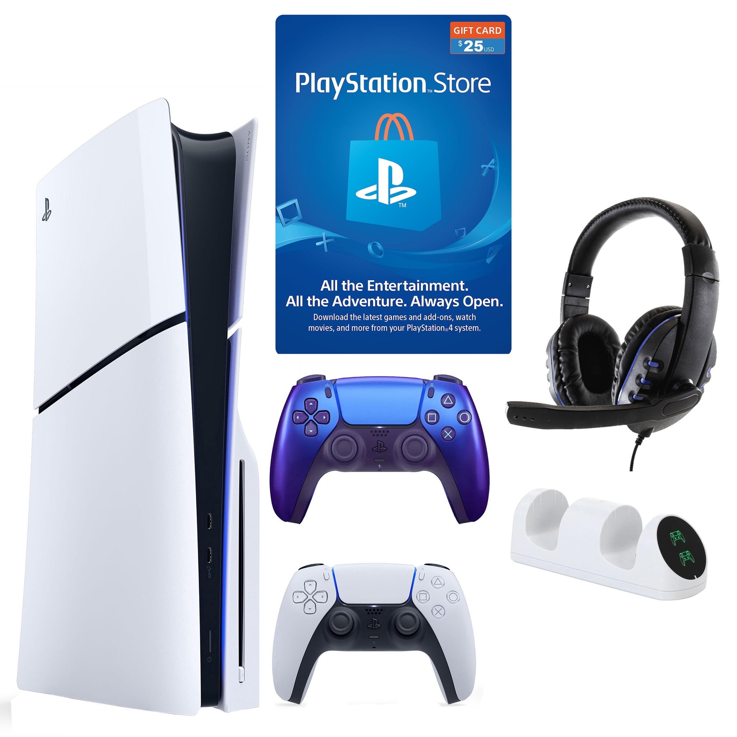 Sony PlayStation 5, PS5 with $25 PSN, Extra Controller & Accessories - Walmart.com
