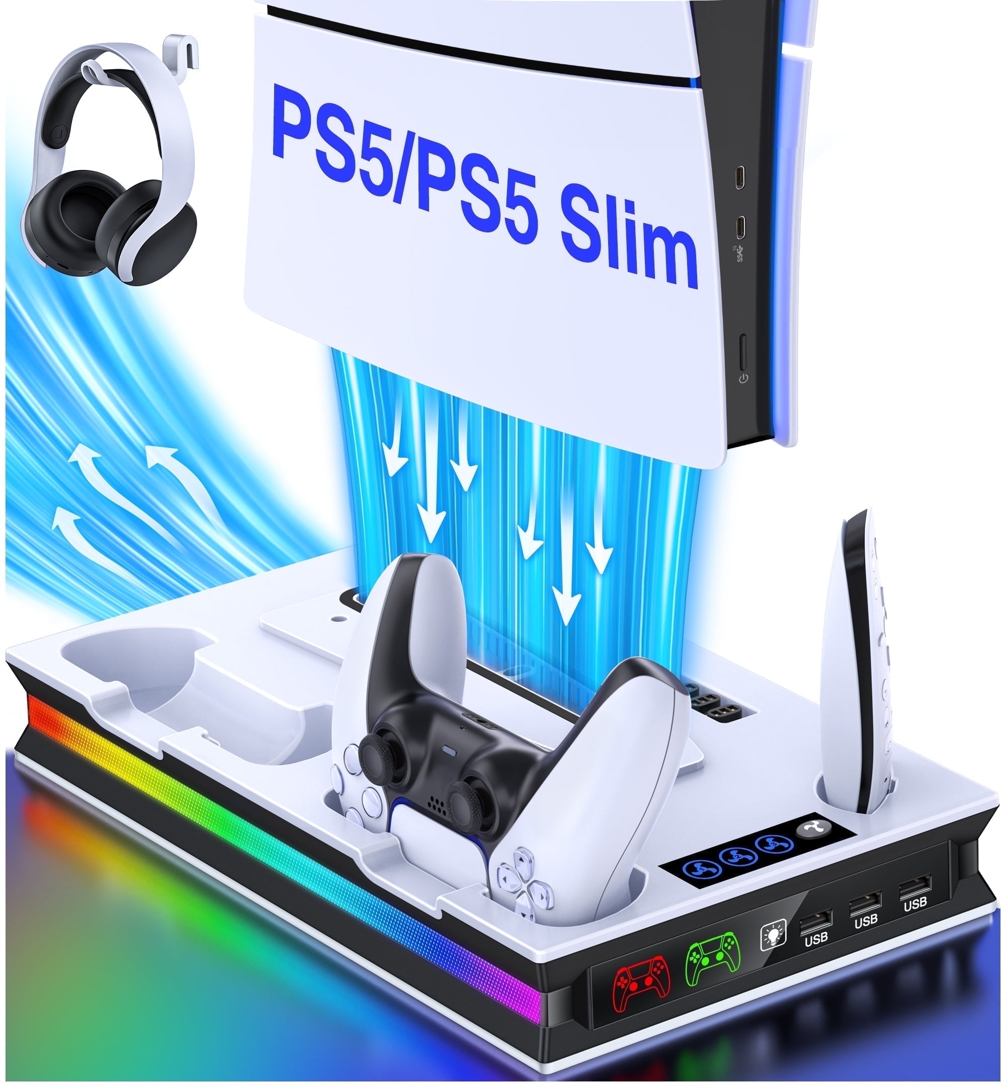 ESYWEN Dual Sense PS5 Stand with Cooling Fan and Charger, 3-Speed Fans ...