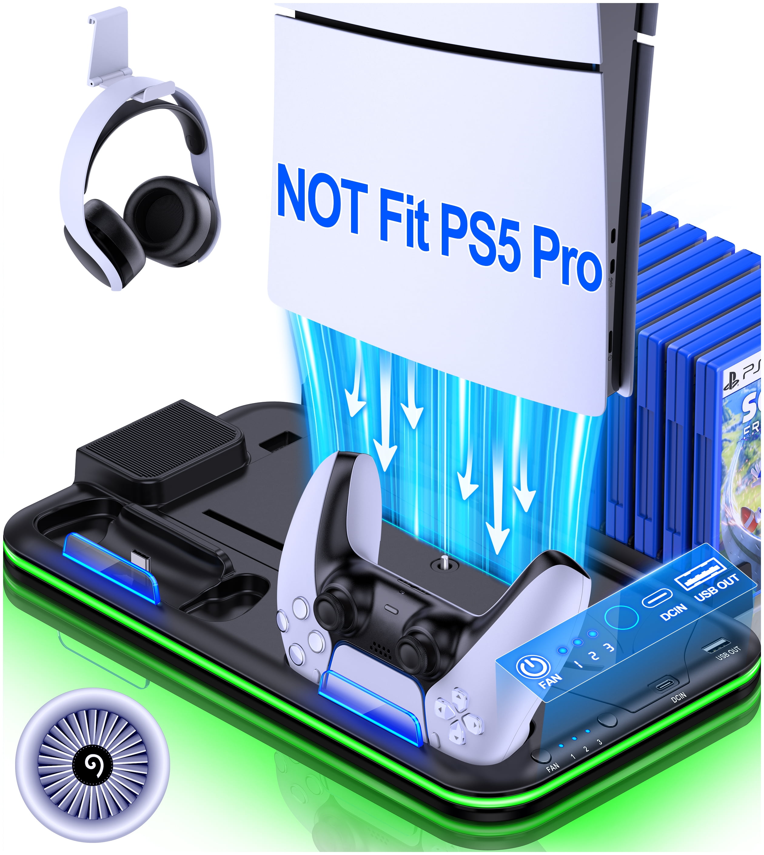 QQV PS5 Stand Cooling Station for 2023 PS5 Slim,PS5 Accessories with ...