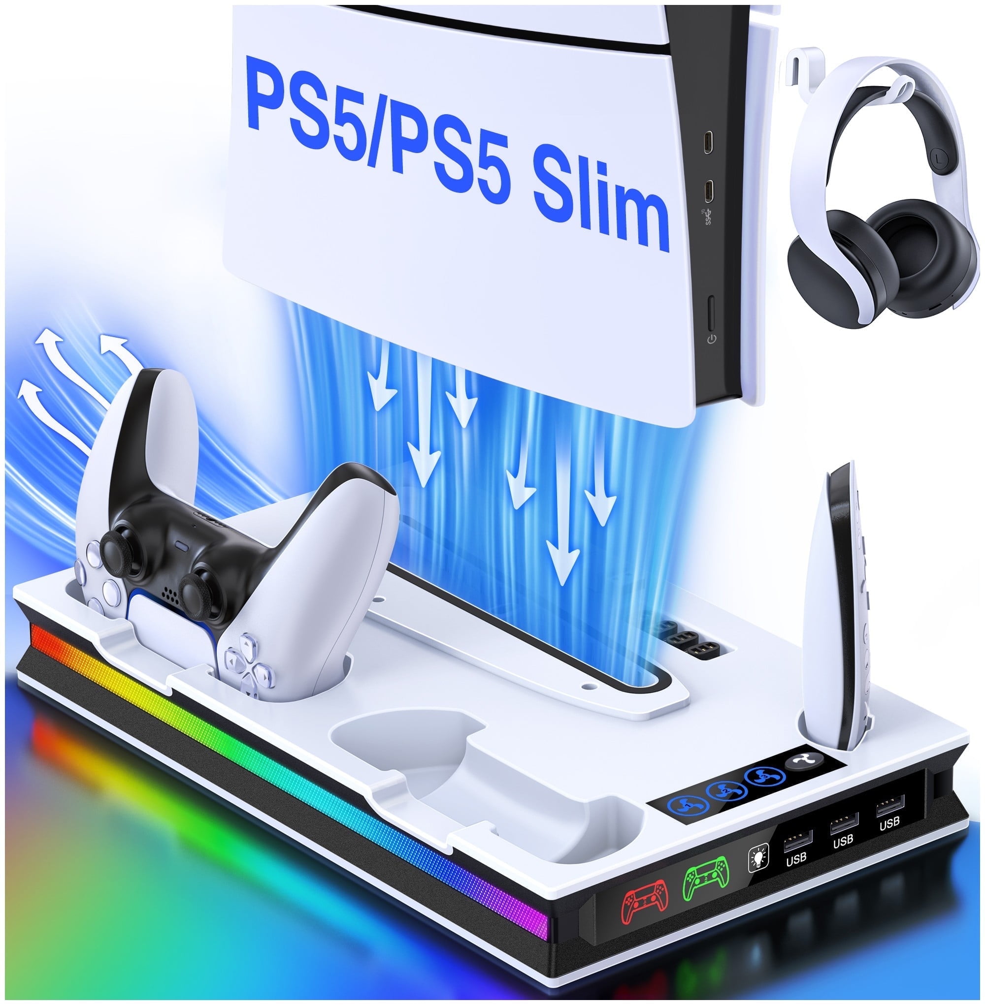 PS5 Stand Cooling Station with Dual Controller Charging Station for ...