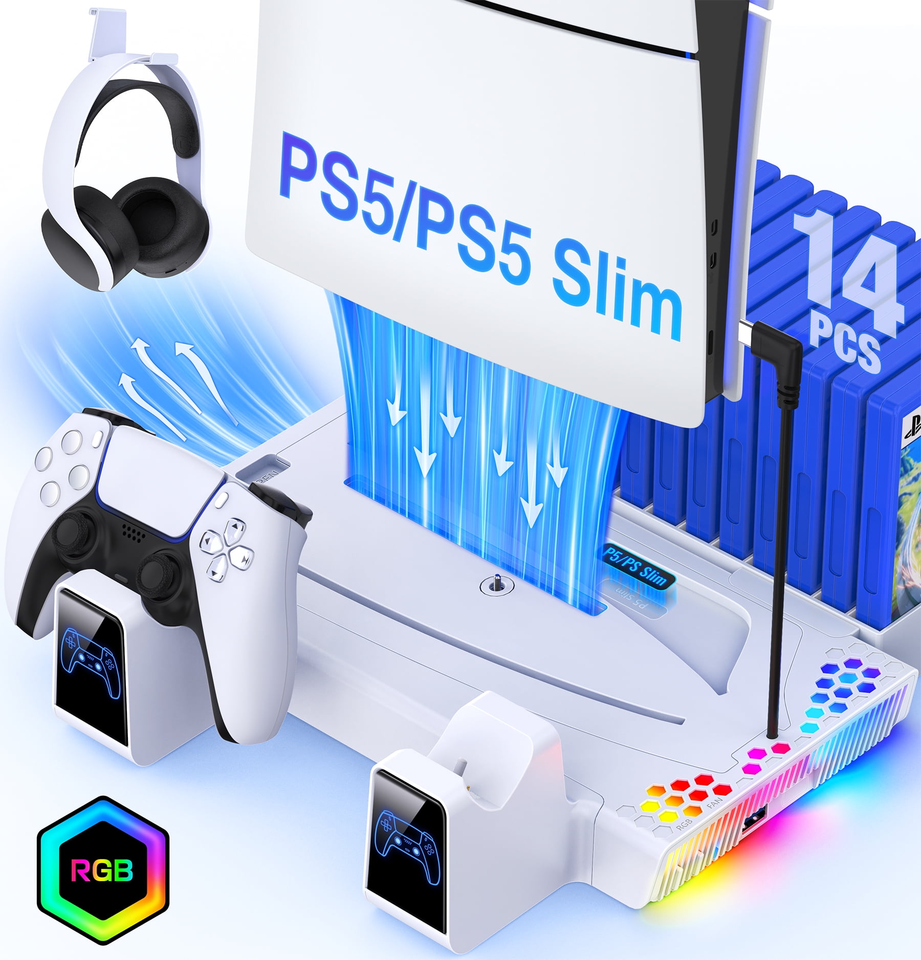 PS5 Stand Cooling Station for PS5 Slim, EUROA PS5 Accessories with Dual ...