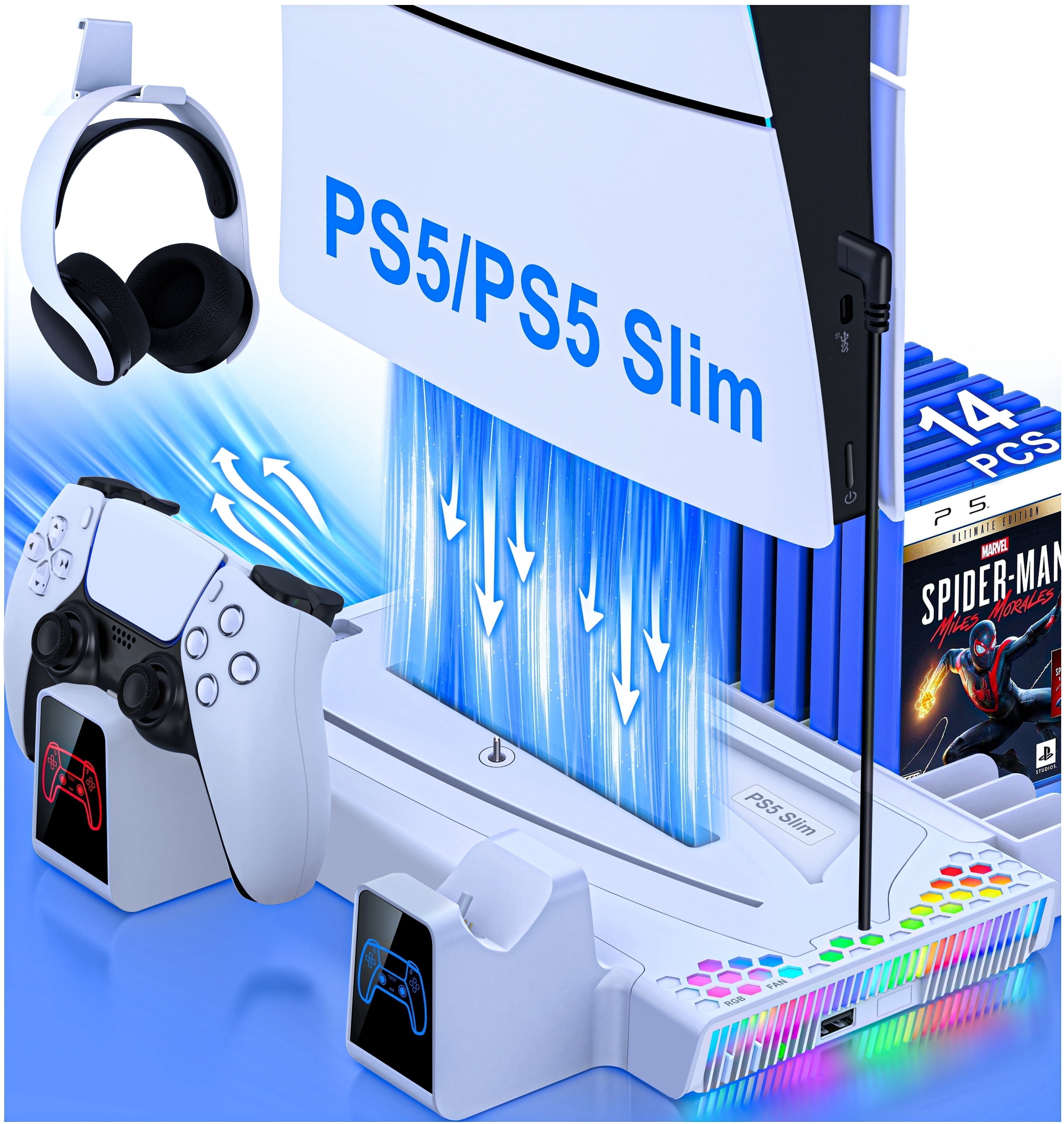 PS5 Stand Cooling Station for PS5/PS5 Slim, PS5 Accessories with Dual ...