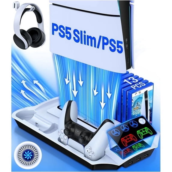 PS5 Stand for PS5/PS5 Slim Console, PS5 Cooling Station Stand with ...