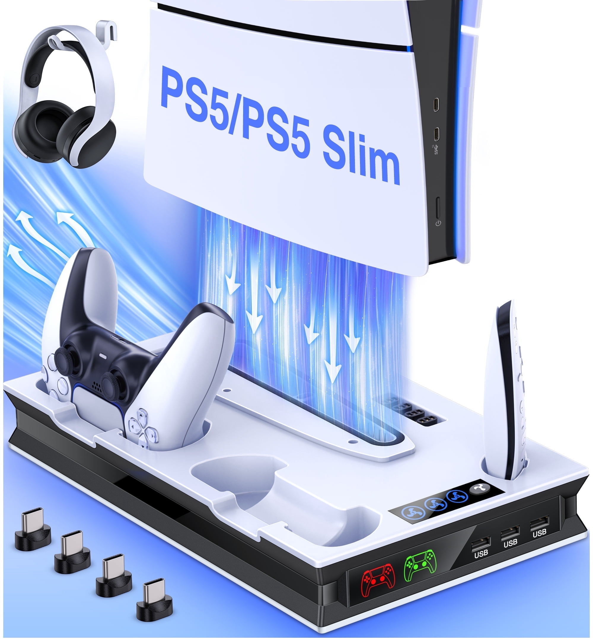 PS5 Stand for PS5 Slim PS5 Pro with Dual PS5 Controller Charger,PS5 ...