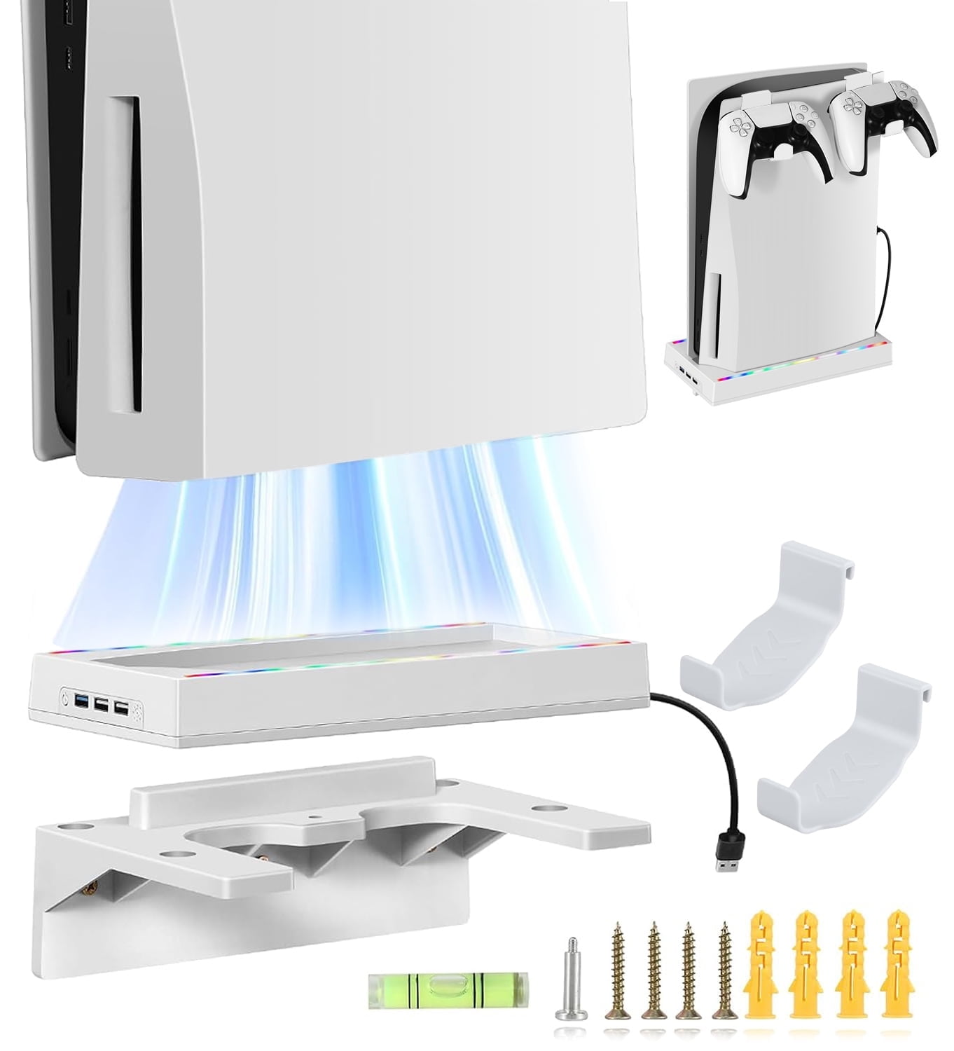 PS5 Wall Mount Kit with RGB Light, PS5 Desk Stand with 2 Controller ...