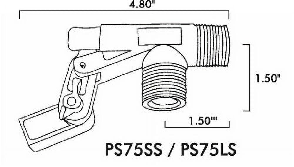 PS75SS PVC Float Valve, Standard Mount, 37 gpm at 60 psi, 3/4" NPT Male ...
