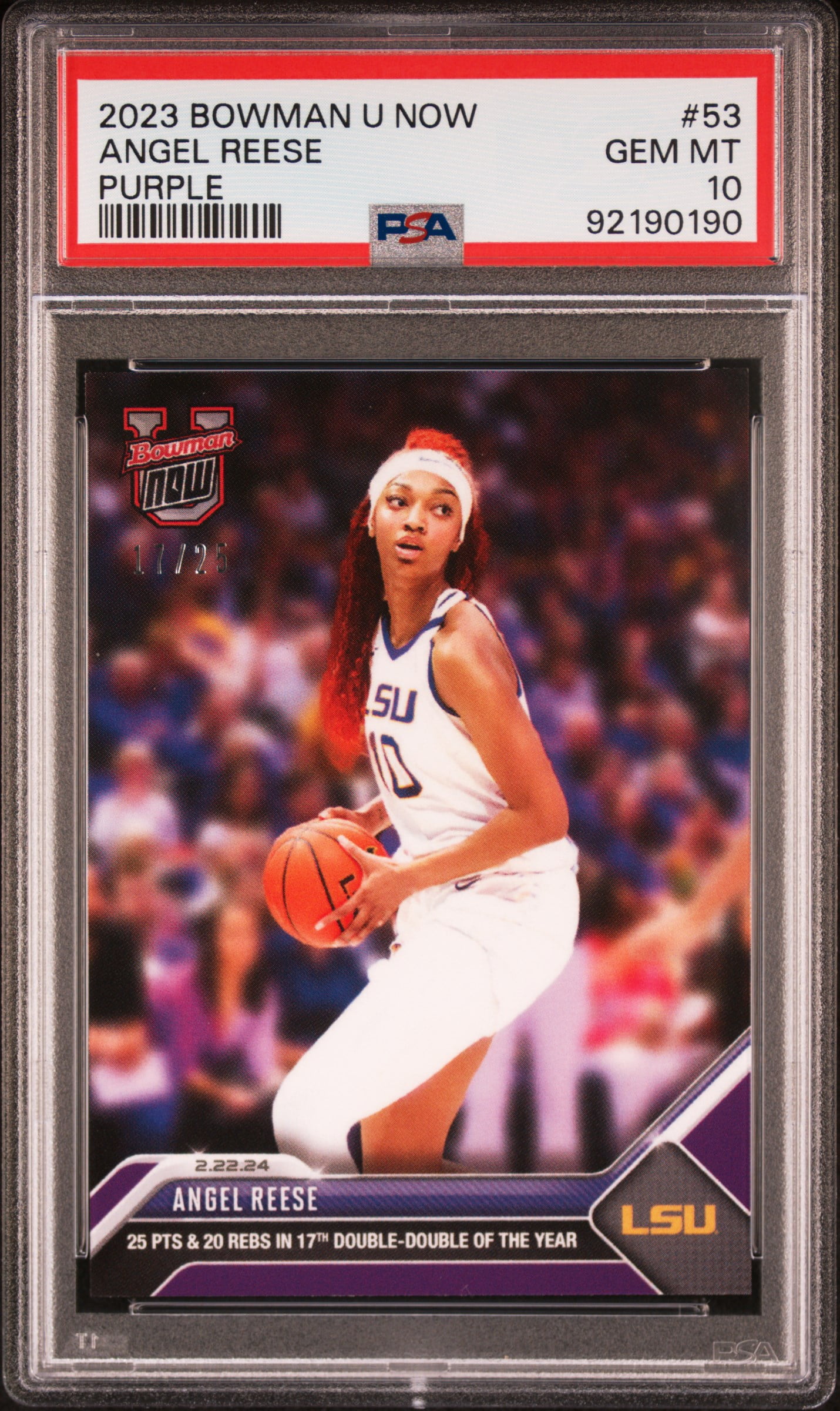 PSA 10 Angel Reese 2023 Bowman University Now #53 Purple SP #17/25 ...