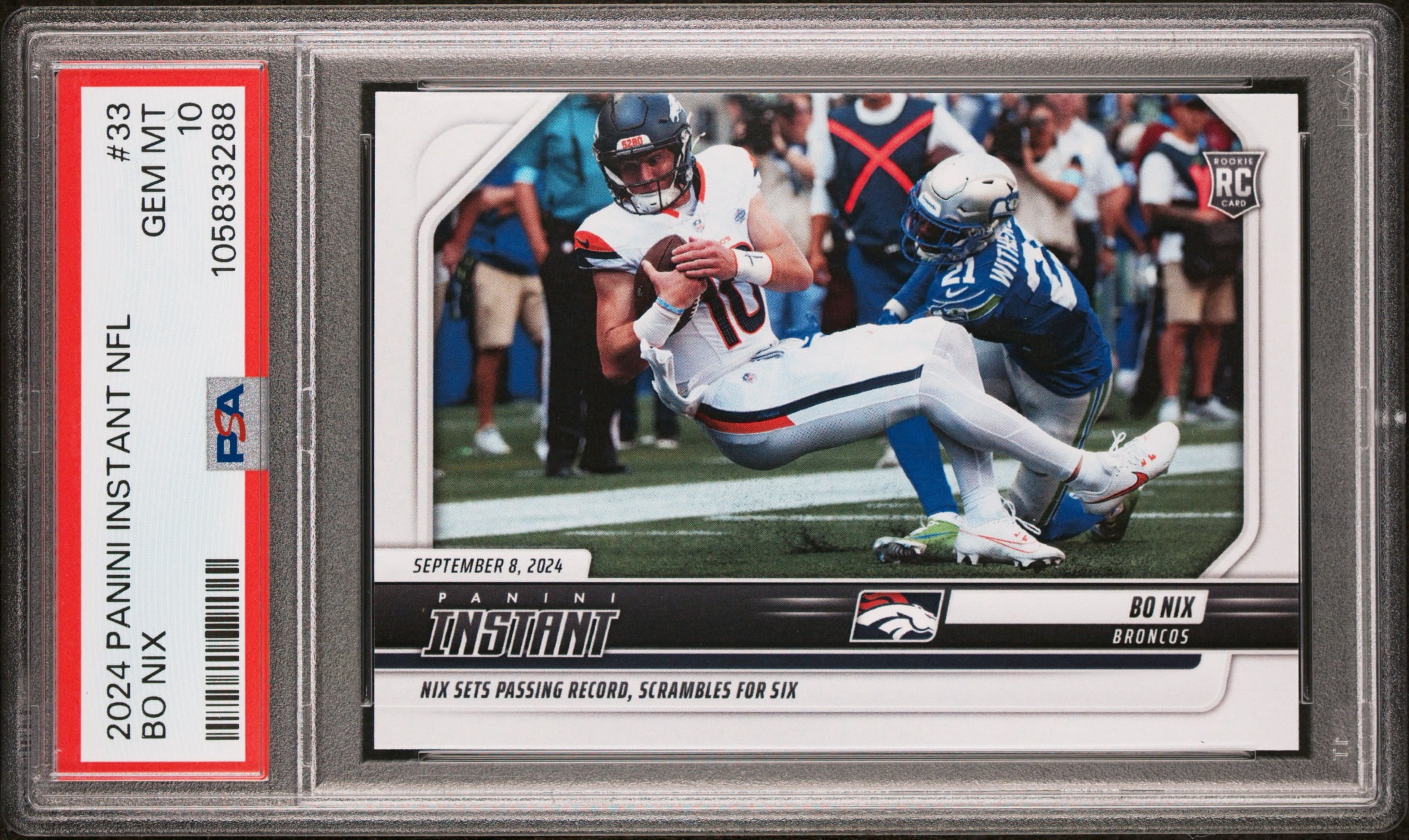 PSA 10 Bo Nix 2024 Panini Instant #33 Scrambles for Six Rookie Card ...