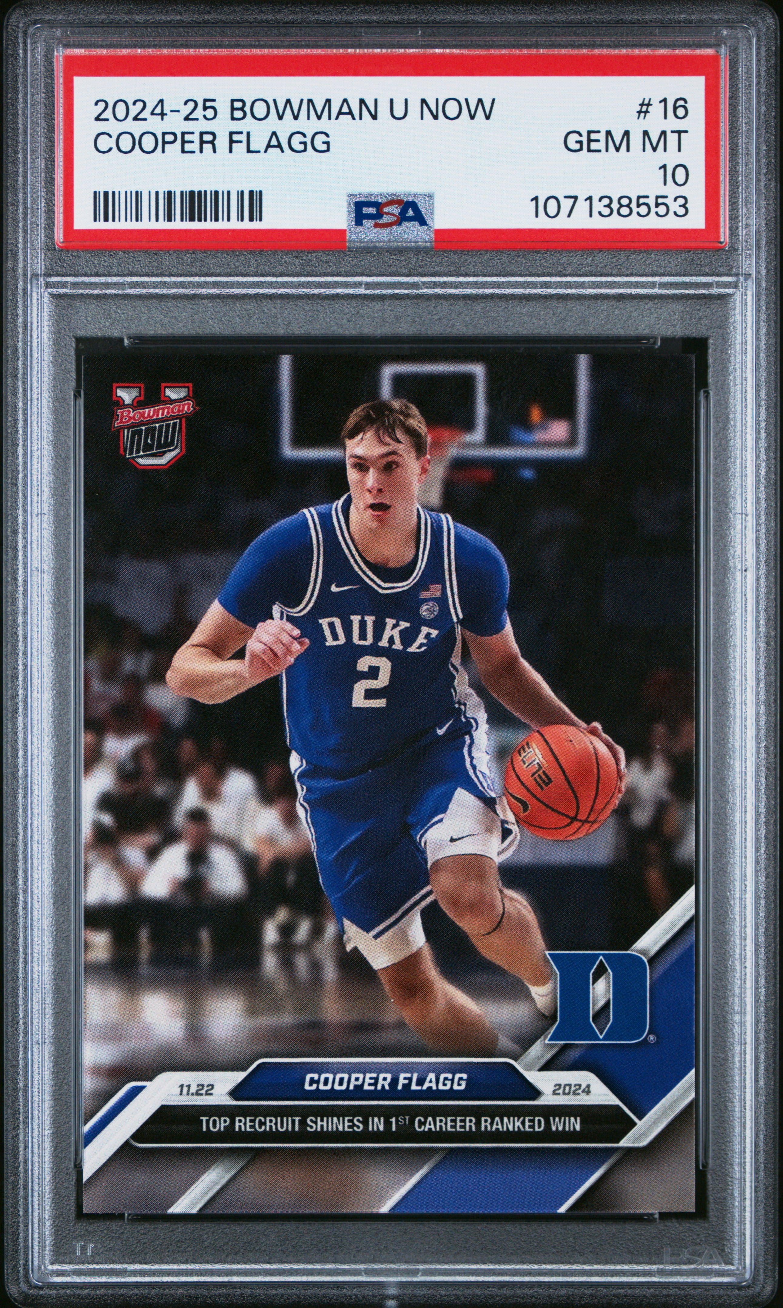 PSA 10 Cooper Flagg 2024 Bowman University Now #16 Duke Blue Devils Rookie Card - Walmart.com