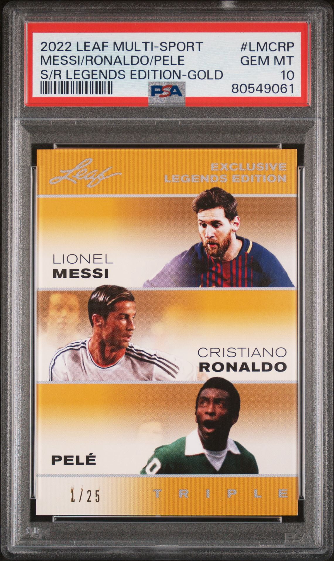 PSA 10 Pele Lionel Messi Cristiano Ronaldo 2022 Leaf #LMCRP The Triple ...