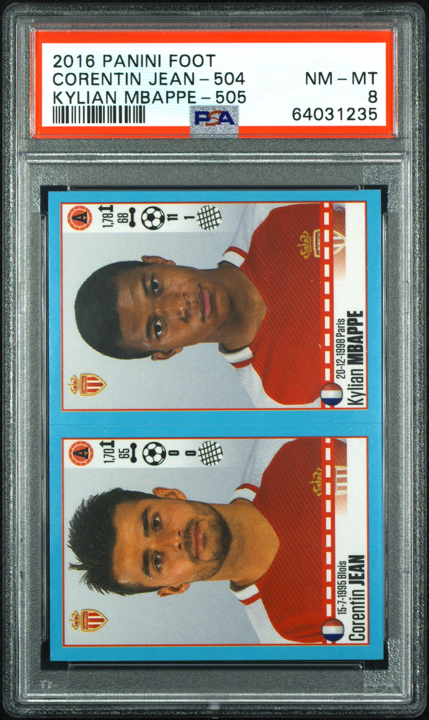 PSA 8 Kylian Mbappe 2016 Panini Foot #505 Corentin Jean Rookie Card ...
