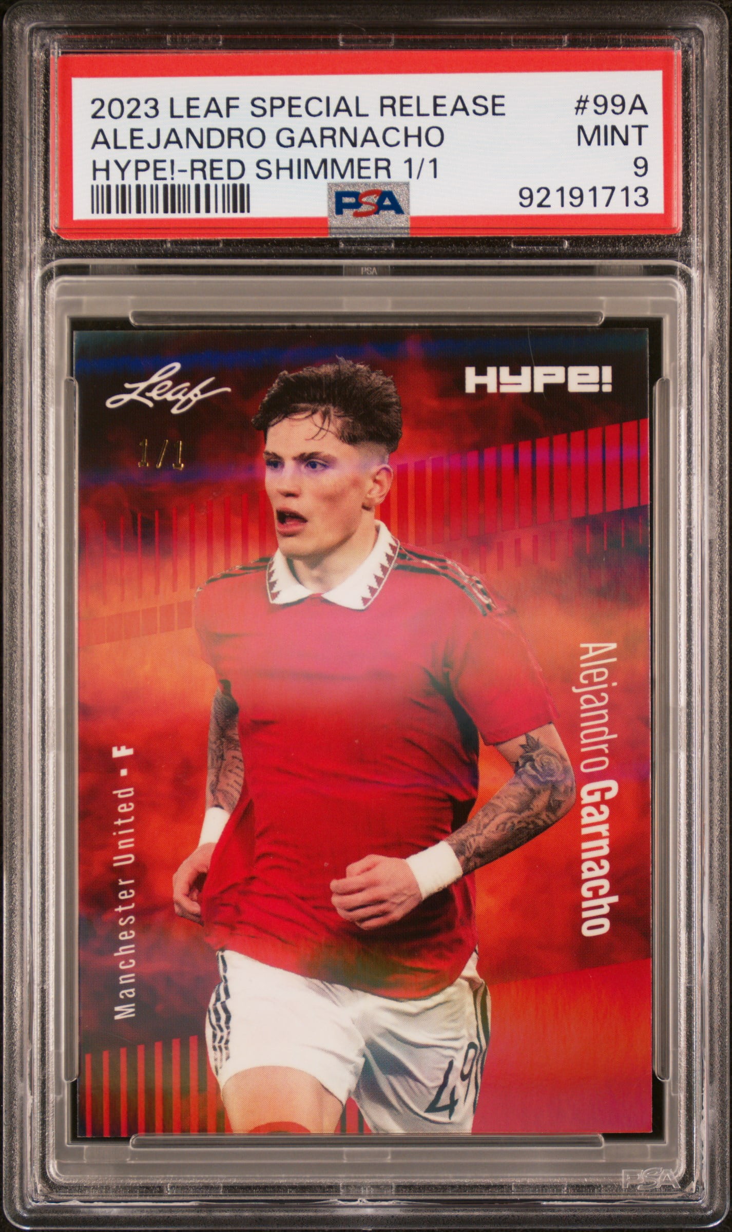 PSA 9 Alejandro Garnacho 2023 Leaf Hype! #99A Red Shimmer 1/1 Rookie ...