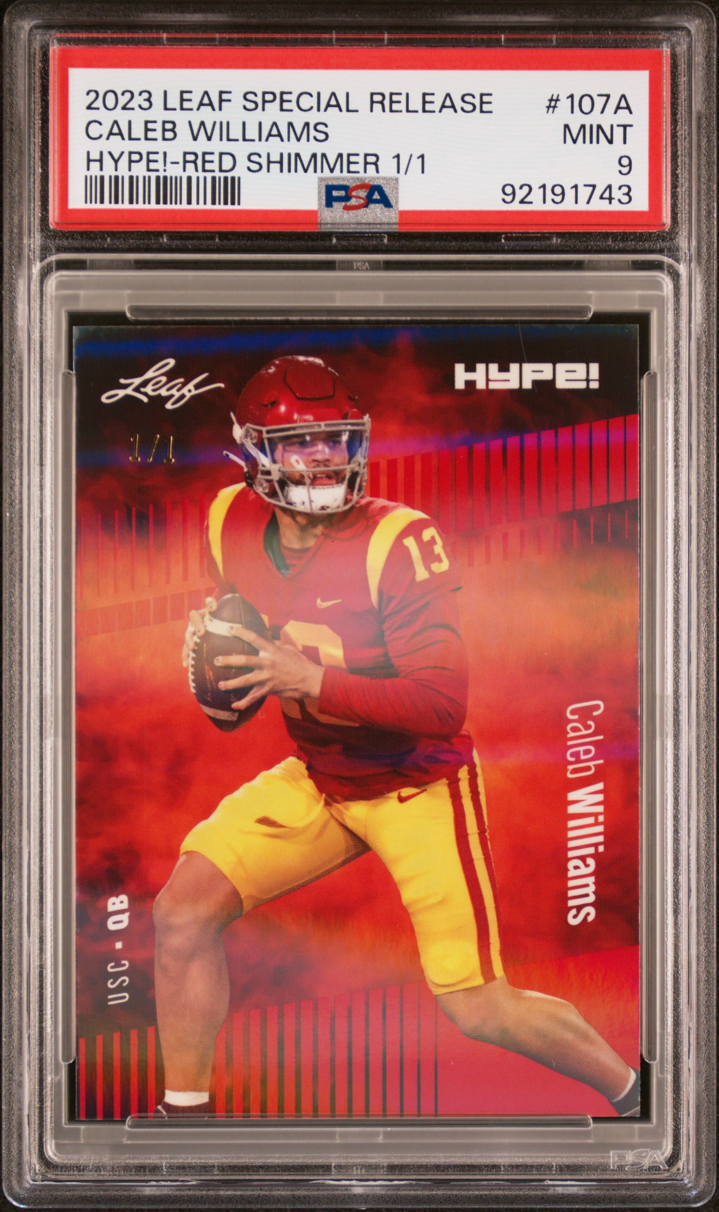 PSA 9 Caleb Williams 2023 Leaf Hype! #107A Red Shimmer 1/1 Rookie Card ...