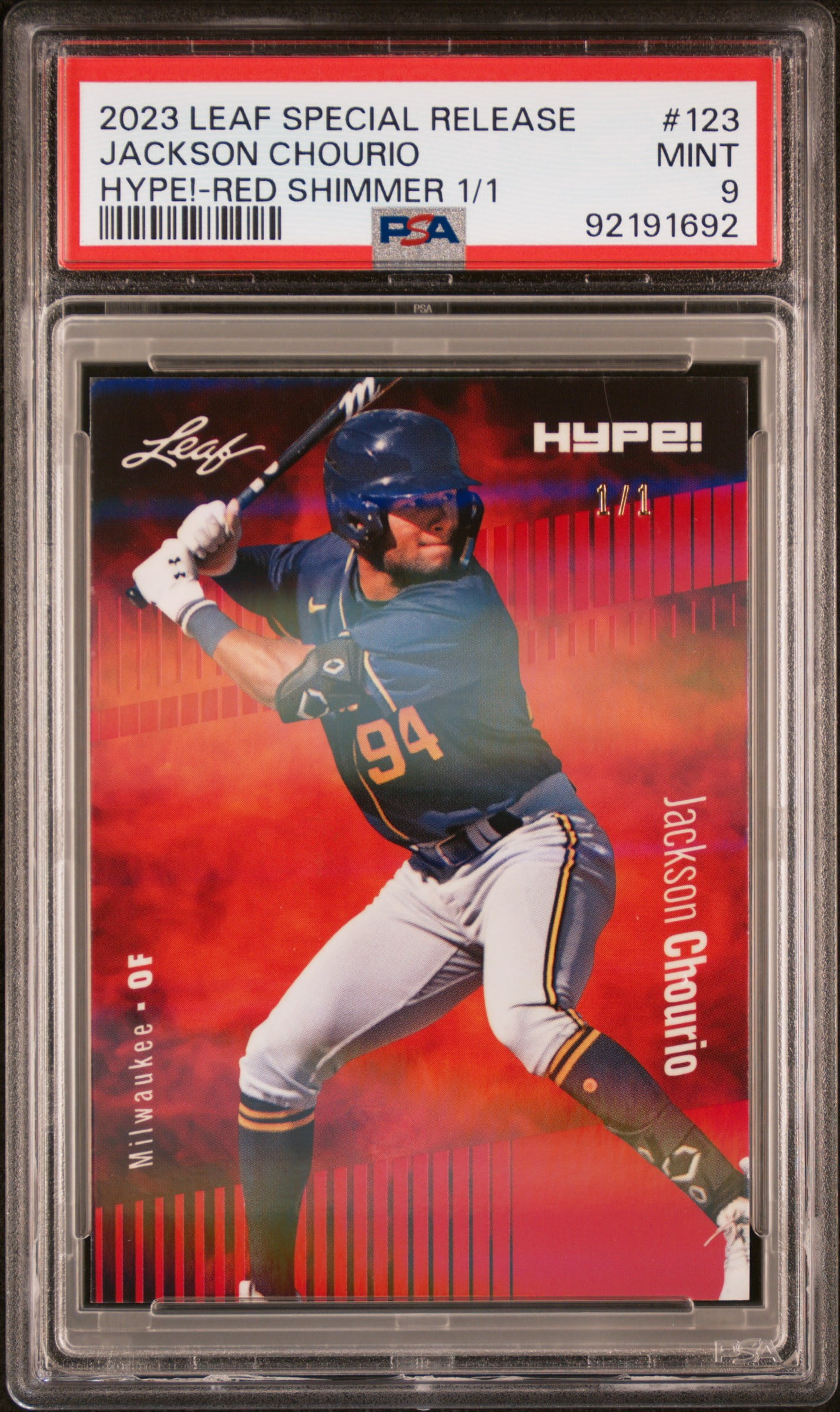 PSA 9 Jackson Chourio 2023 Leaf Hype! #123 Red Shimmer 1/1 Rookie Card ...