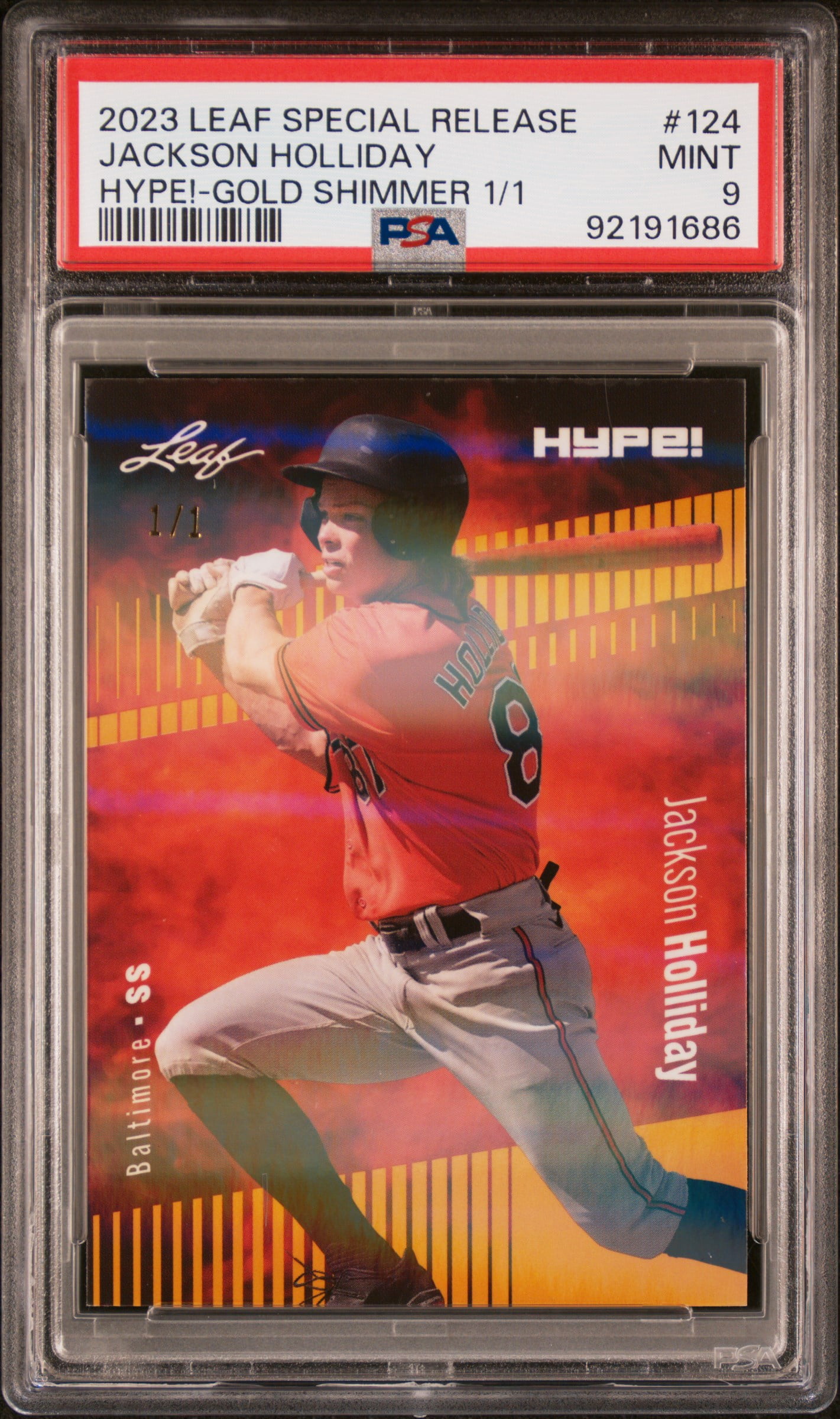 PSA 9 Jackson Holliday 2023 Leaf Hype! #124 Gold Shimmer 1/1 Rookie ...