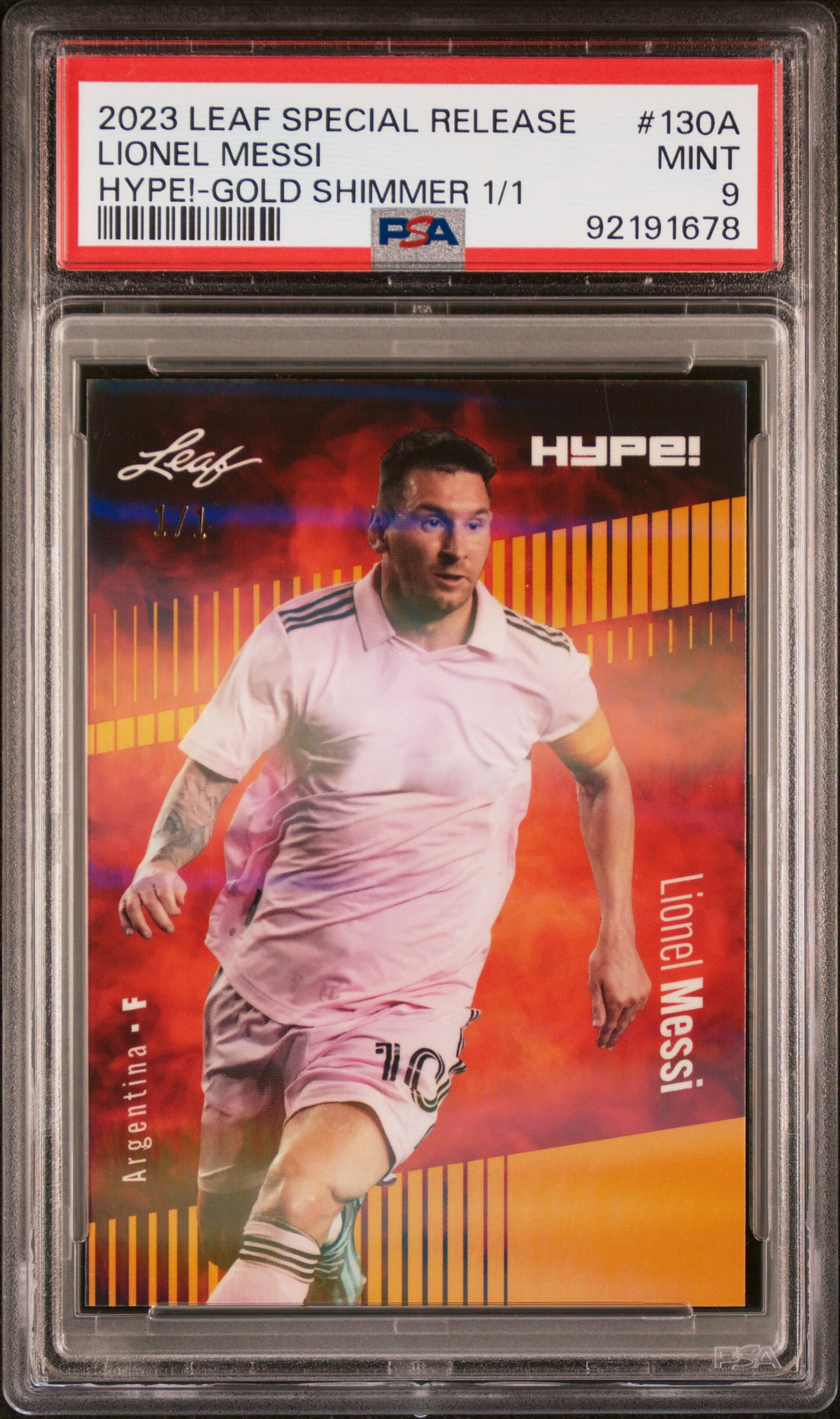 PSA 9 Lionel Messi 2023 Leaf Hype! #130A Gold Shimmer 1/1 Rare Trading ...