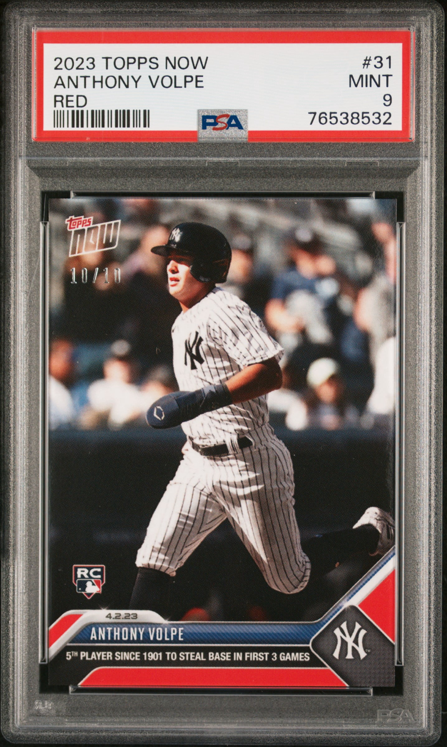 PSA 9 MINT Anthony Volpe 2023 Topps Now #31 Rookie Card Red #10/10 ...