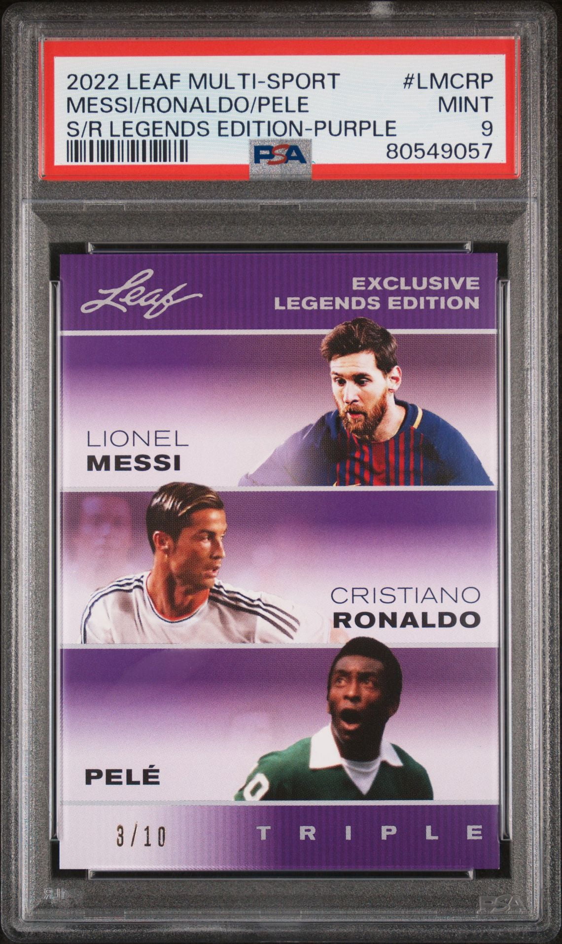 PSA 9 Pele Lionel Messi Cristiano Ronaldo 2022 Leaf #LMCRP The Triple ...