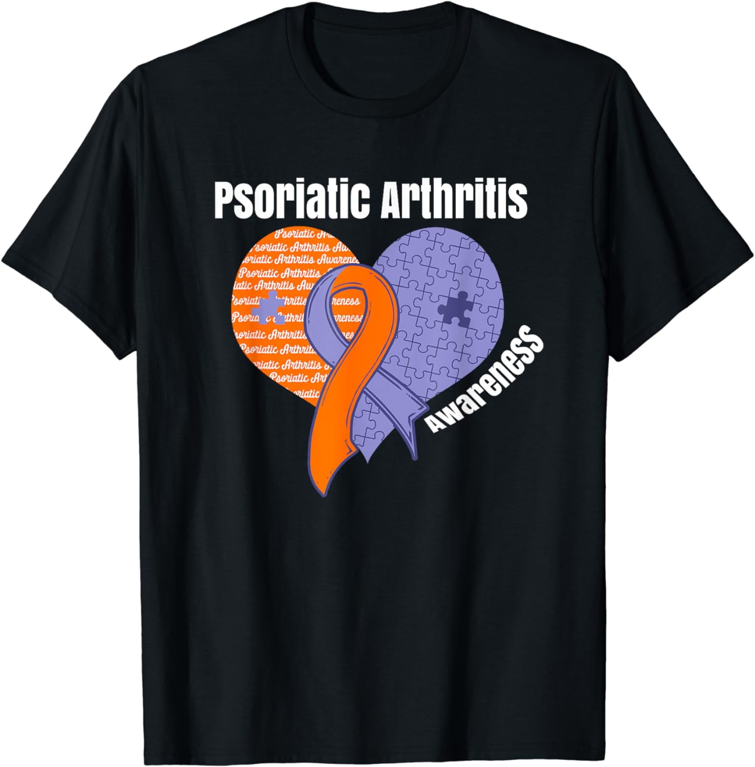 PSA Psoriatic Arthritis Heart Ribbon Warrior Awareness T-Shirt ...