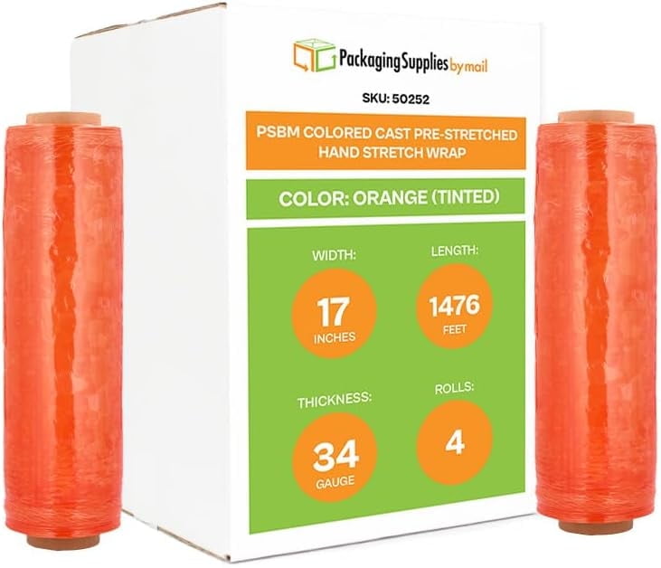 PSBM Cast Hand Pre-Stretched Stretch Wrap 17" x 1476' 4 Rolls 34 Gauge ...
