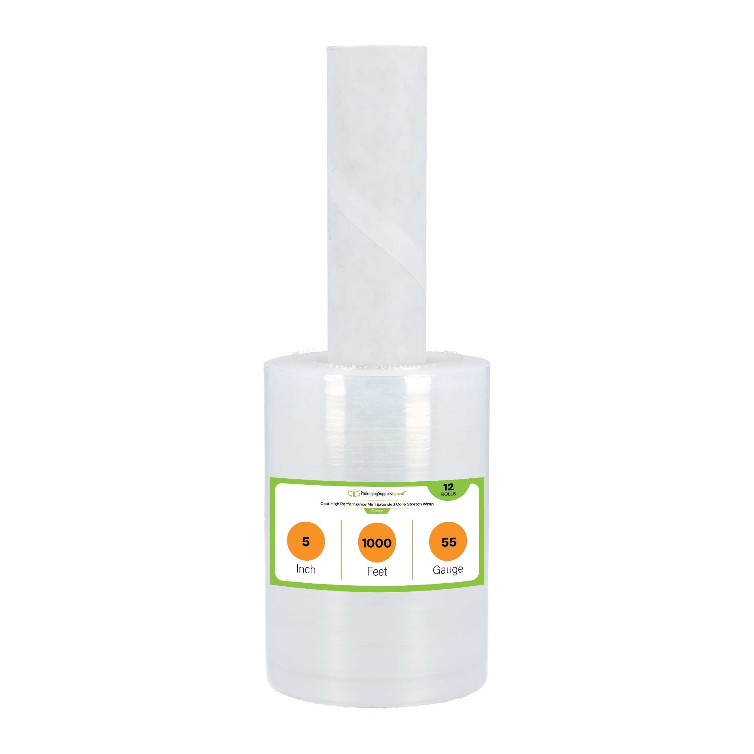 PSBM Extended Core Mini Stretch Wrap 5" x 1000' 55 Gauge 12 Rolls ...