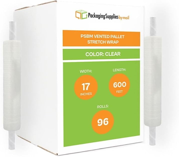 PSBM Extended Core Machine Vented Stretch Wrap Clear 17" x 600' 96 ...